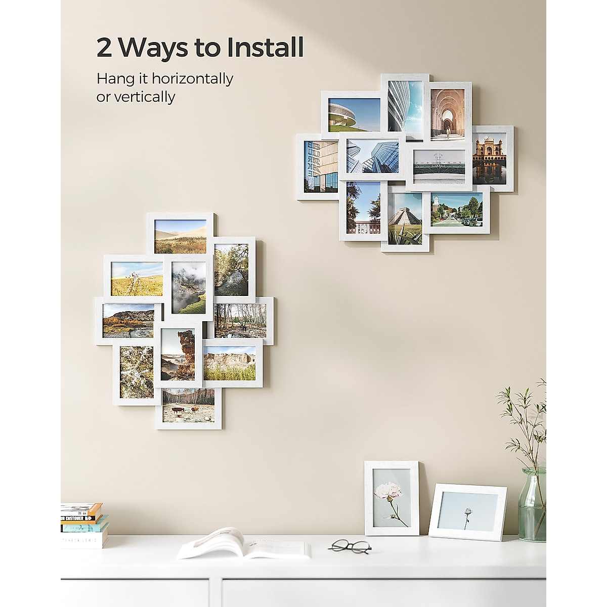 SONGMICS Collage Picture Frames, 4x6 Picture Frames Collage for Wall Decor, 10 Pack Photo Collage Frame for Gallery, Multi Family Picture Frame Set, Glass Front, Assembly Required, Cloud White