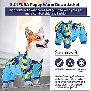 SUNFURA Winter Dog Coats, Warm Dog Down Jacket with 4 Legs, Reflective Windproof Puppy Turtleneck Snowsuit for Cold Weather, Lightweight Padded Puffer Dog Vest Apparel for Small Medium Dog