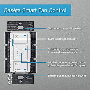 Lutron Caséta Wireless Smart Fan Speed Control Switch, Single-Pole, PD-FSQN-WH, White