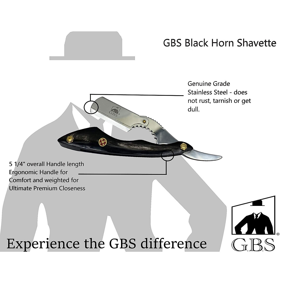 GBS Classic Straight Edge 6" Long Scales Folding Razor Barber Shavette Leather Case + 10 Blades and Toiletry bag - Men's Manual Shaver Excellent Locking Safety Mechanism (Black)