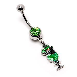 Body Candy Womens 14G 316L Steel Navel Ring Piercing Fancy Leprechaun St Patricks Dangle Belly Button Ring