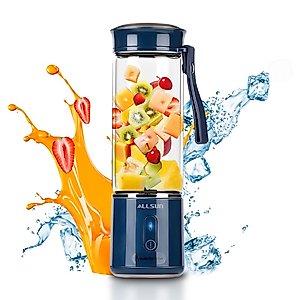 ALLSUN Portable Blender 270W Personal Blender for Shakes and Smoothies, 16 Oz Travel Cup with Lid and 6 Sharp Blades, 2400mAh USB-C Rechargeable Handheld Juicer Cup for Office/Kitchen/Gym/Outdoor