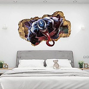 Venom Wall Decals Realistic 3D Superhero Venom Wall Stickers, Self-Adhesive Vinyl Mural for Nursery Kids Bedroom Living Room Playroom Wall Decor(15.7 X 23.6 in）
