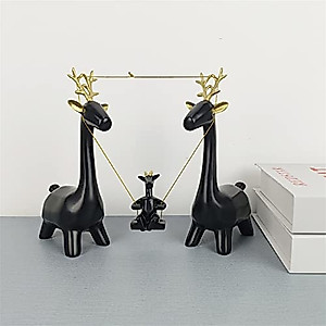 Reindeer Decor Statue Resin Deer Sculpture 3PCS Black Deer Family Set Deer Home Decor Parents with Child Decoration for Home Office Decor Black