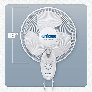 Hurricane Wall Mount Fan - 16 Inch, Supreme Series, Wall Fan with 90 Degree Oscillation, 3 Speed Settings, Adjustable Tilt - ETL Listed, White