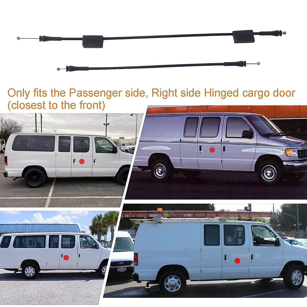 Poweka Side Door Latch Release Cable Compatible with Ford E150 E250 E350 Vans 1992-2013 Econoline Super Duty Cargo Door Right Side Hinged Cargo Door Replacement Replace 6C2Z15264A00AB 924-350