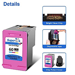 SuperInk Remanufactured 60XL 60 XL CC641WN CC644WN Ink Cartridge Replacement Compatible for Hp Photosmart C4680 D110 Deskjet D2680 D1660 D2530 F2430 F4210 Printer (1 Black 1 Tri-Color)