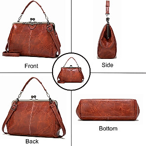 YOUNXSL Women Retro Hollow Oil Wax PU Leather Handbag Multiple Collocations Messenger Bag Handbags Apricot