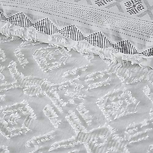 INK+IVY Comforter, Cotton Clipped Jacquard Season Down Alternative Cozy Bedding with Matching Shams, Full/Queen(88"x92"), Mill Valley, Gray Reversible to White Aztec Print 3 Piece