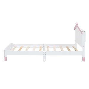 Harper & Bright Designs Twin Bed Frames with House-Shaped Headboard, Wooden Kids Twin Platform Bed Frame with Motion Activated Night Lights, Cute Single Twin Bed for Girls Boys, White+Pink