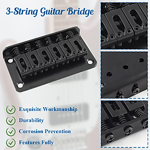 HARSKIYER Black Adjustable 6 String Guitar Bridge, Metal Fixed Top Load Guitar Tailpiece Guitar Fixed Bridge Hardtail Saddle Bridge Guitar Parts for 6 String Guitar