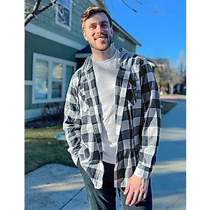 COOFANDY Men's Fleece Shirt Hipster Hoodie Long Sleeve Button Down Drawstring Sweatshirt