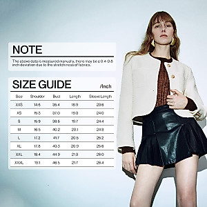 URBAN REVIVO Womens Tweed Blazers Jacket Cropped Long Sleeve Casual Suits Button Down Outwear with Pocket for Work White, X-Small