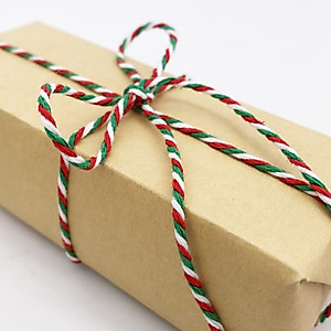 Cotton Twine Green Red and White Baker String 2mm Thick 328 Feet Christmas Twine for Gift Wrapping DIY Crafts Home Decoration Gardening