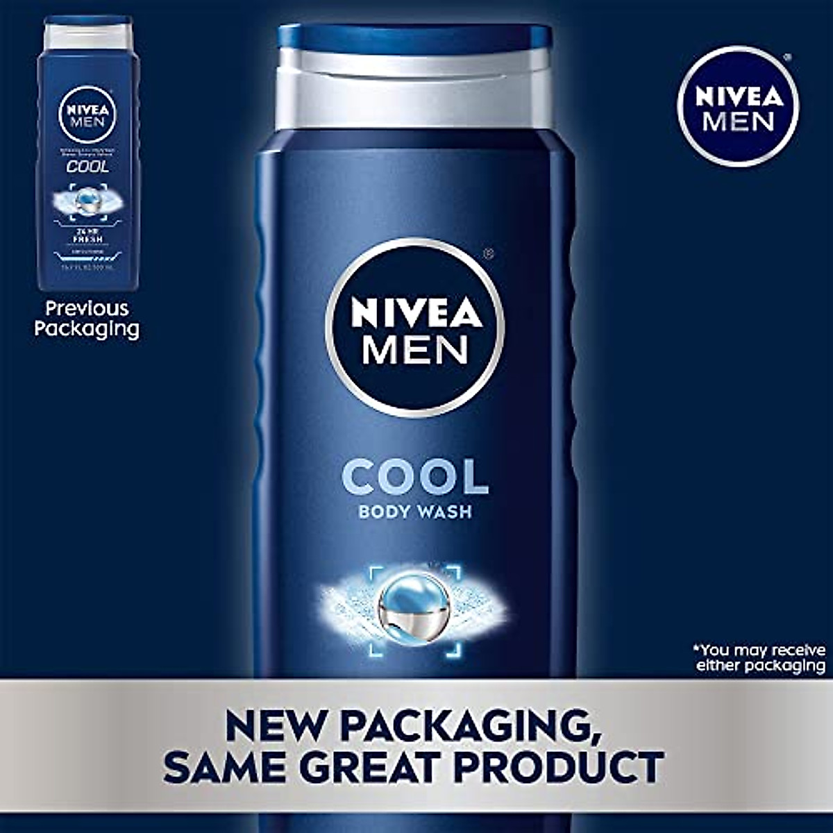Nivea Men Cool Body Wash with Icy Menthol, Scented Body Wash for Men, Free of Parabens, Phthalates and Microplastic Particles, 3 Pack of 16.9 Fl Oz Bottles