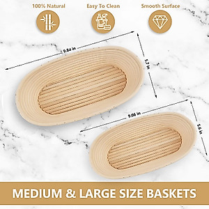 Nature's Loaf Banneton Bread Proofing Basket Set | 2 Oval Baskets with Sourdough Bread Baking Supplies - Complete Kit Including Proofing Baskets, Danish Whisk, Bowl Scraper, Dough Scraper, Bread Lame