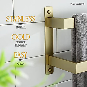 KOKOSIRI 20'' Towel Bars Bathroom 2-Tiers Ladder Bath Towel Hook Wall Mount Square Robe Hook Coat Hook Brushed Gold B5008BG-L20+B1010BG-P2