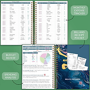 GoGirl Budget Planner & Monthly Bill Organizer – Monthly Financial Book with Pockets. Expense Tracker Notebook Journal, Large (Dark Green)