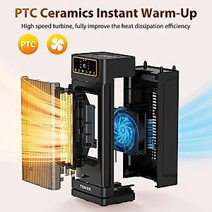 TENKER Space Heater, 1500W Portable Electric Heaters with Remote, Thermostat, Digital Display, 60°Oscillation, 1-12H Timer, Eco Mode and Fan Mode, PTC Ceramic Fast Heat for Office Bedroom Room
