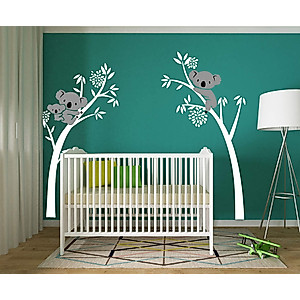 LUCKKYY Three Koalas Tree Branches Wall Decal Wall Sticker Baby Nursery Decor Kids Room Decoration (White)