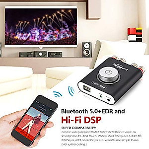 Nobsound NS-20G 200W Mini Bluetooth 5.0 Power Amplifier 2.0 Channel Wireless Receiver Hi-Fi DSP Stereo Headphone Audio Amp LED Display