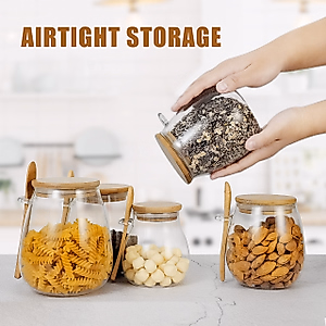 Mymanjerfu Glass Jar with Lid and Spoon, 12 oz 2 Pack - Glass Pantry Storage Containers, Condiment Jars with Lids and Spoons, Sugar Container, for Coffee, Tea, Salt, Nuts, Candy, Matcha