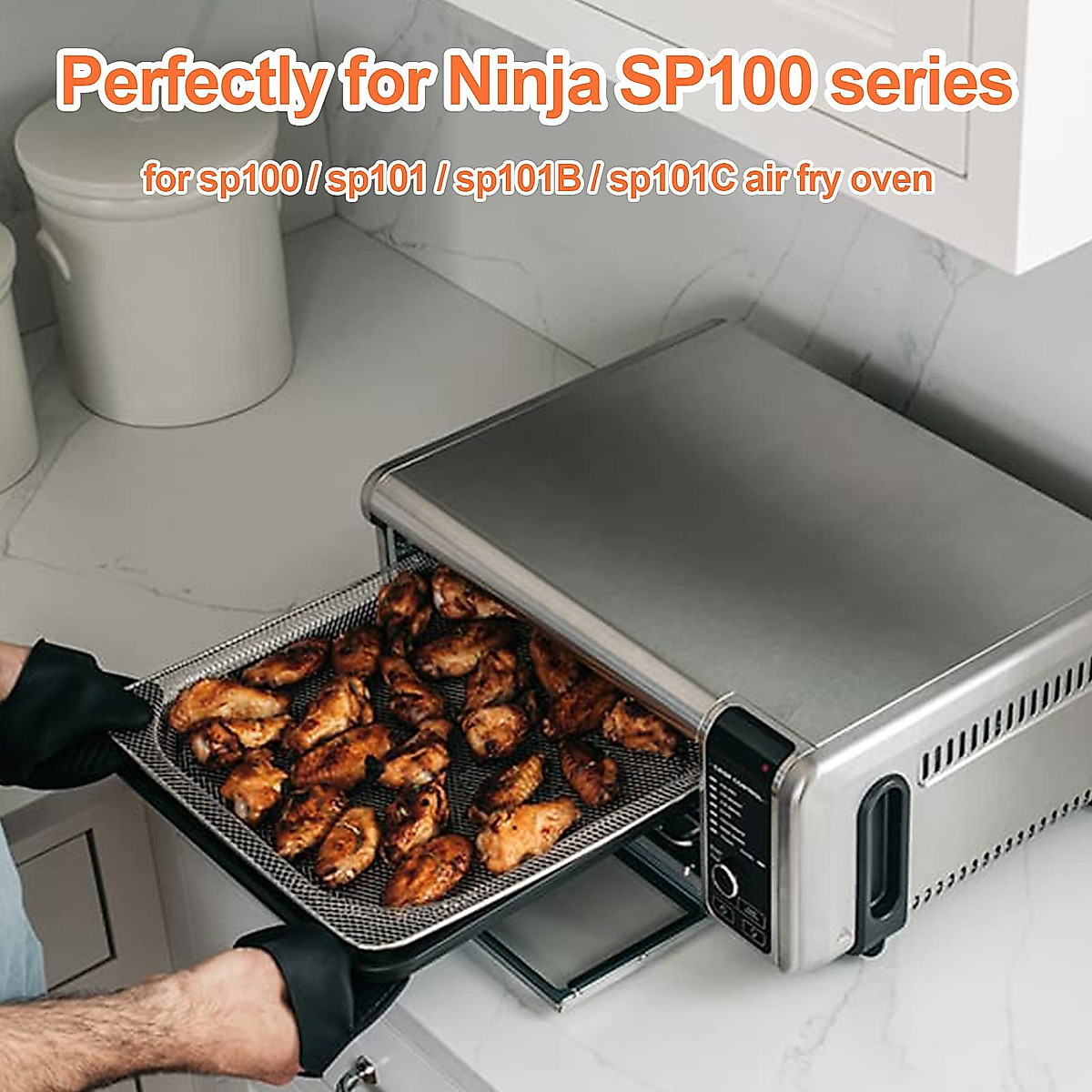 Air Fryer Basket Replacement for NINJA Foodi SP101 Air Fryer Oven, Stainless Steel Air Fryer Basket for Ninja SP100,SP102, Mesh Basket for Ninja Foodi Air Fryer Accessories, Baking Tray for Ninja