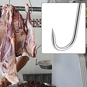 JAPCHET 20 Pack 9 Inch Meat Hooks, 8mm Thick Heavy Duty Meat Hooks, Stainless Steel Butcher Hooks Meat Processing Hook for Hanging, Butchering and Smoking, Silver