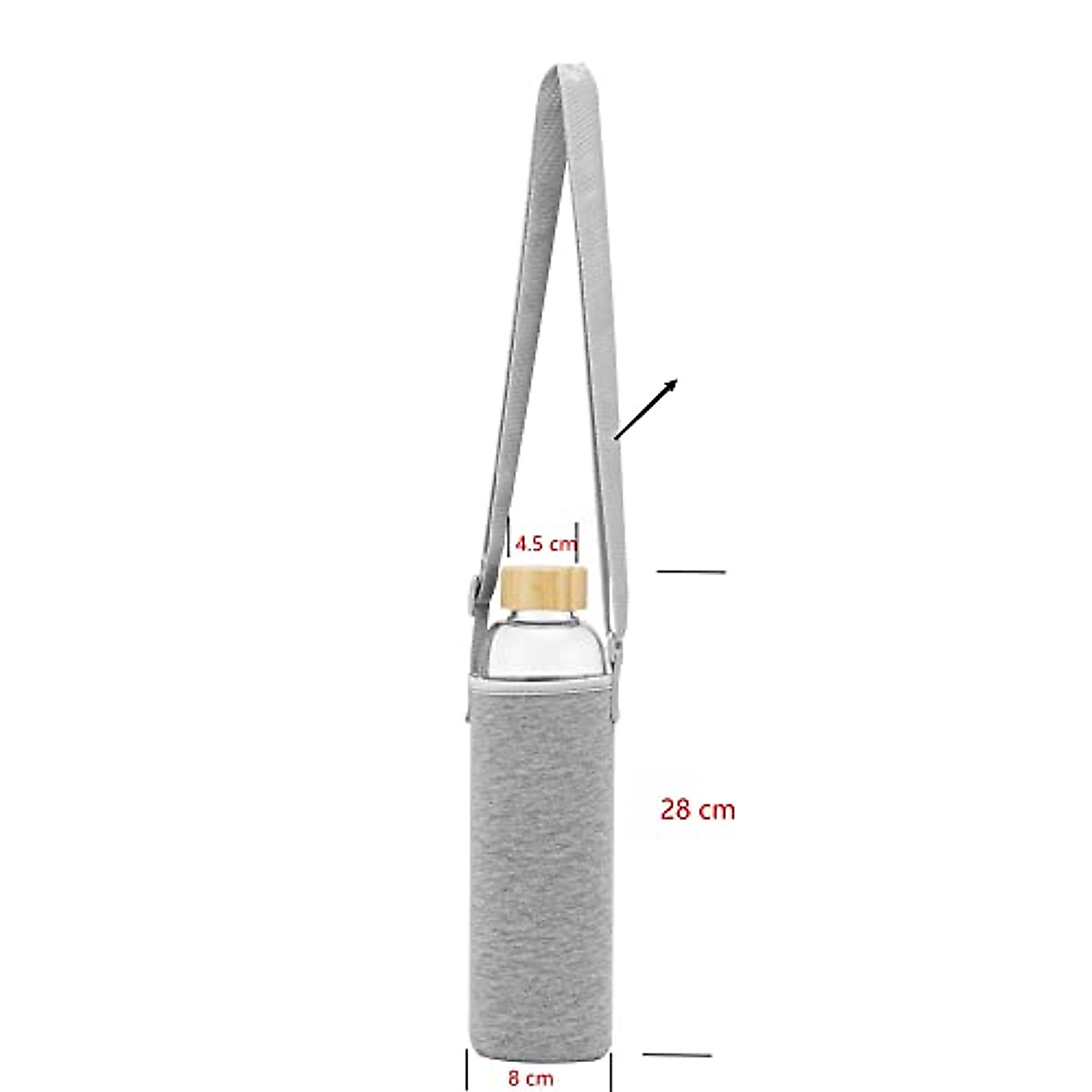 Gulujoy 32 oz Glass Water Bottle with Time Marker Bamboo Lid Neoprene Sleeve, Reusable, Leakproof, BPA Free (Regular Mouth)