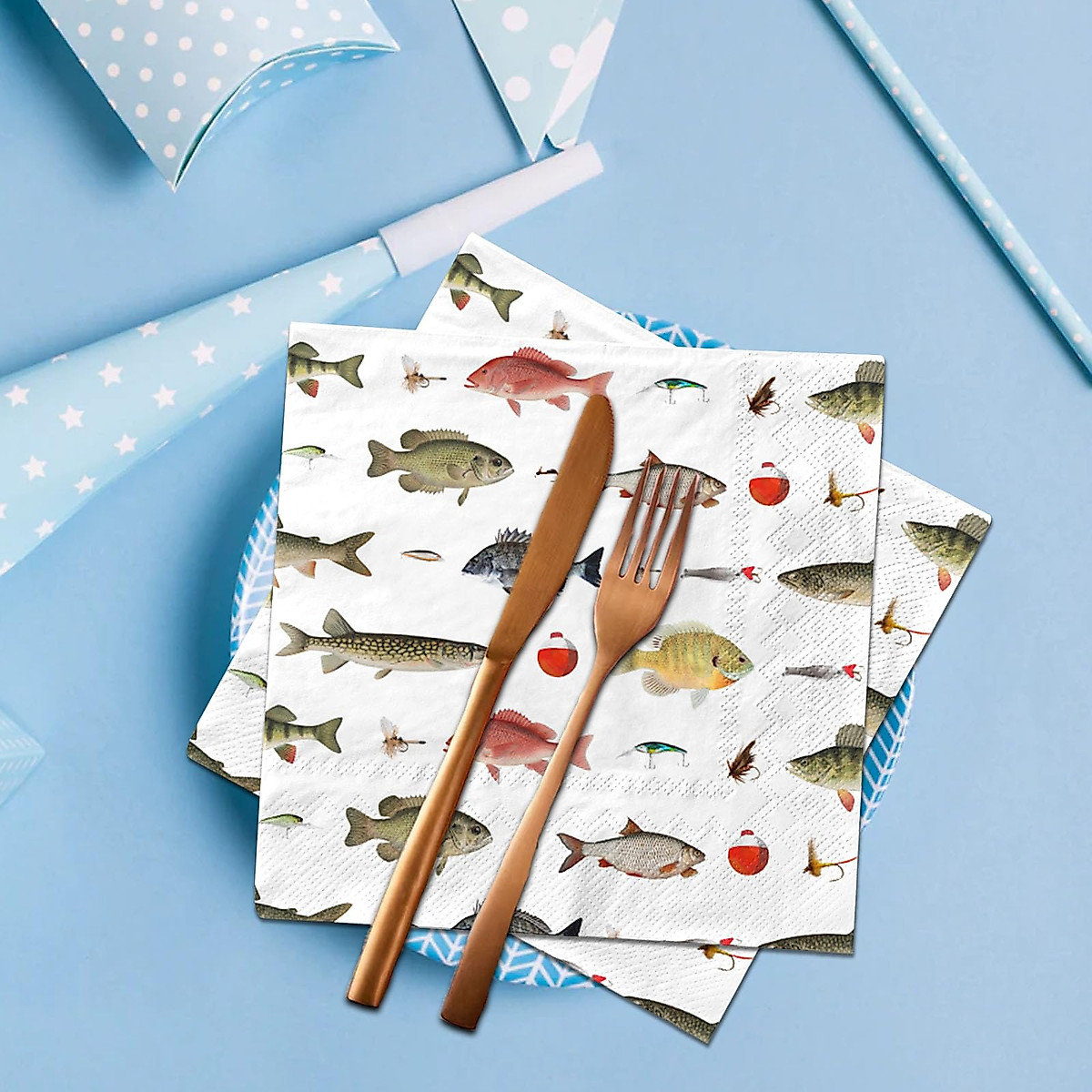 Fish Birthday Party Decorations - 40Pcs Gone Fishing Party Napkins Disposable Fish Theme Napkins for Boy Girl Baby Shower,Under The sea,Gone Fishing Birthday Party Supplie…