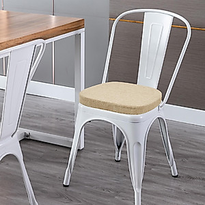 baibu 14x14 Inches Metal Chairs Cushions with Ties Set of 4, Non-Slip Metal Dining Chair Pads Kitchen Chair Cushions with Machine Washable Cover - 4 Cushions Only (Natural Linen, 14x14x1.5in)