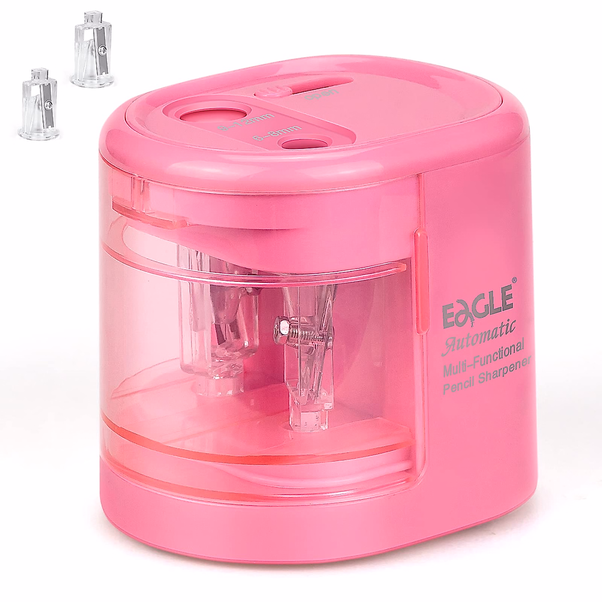 Eagle Electric Pencil Sharpener, Battery or USB Operated, Dual Holes, Dual Blades, fit for Pencils of Size 6-8mm and 9-12mm (Pink)