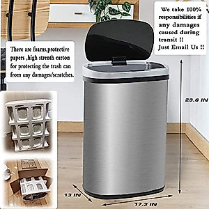 XXFBag Kitchen Trash Can 13 Gallon Garbage Can, Sensor Trash Can Touchless Stainless Steel Trash Can, Brushed Dustbin 50 Liter Motion Trash Bin Metal Waste Bin with Lid for Home Bathroom Office Restroom, Silver