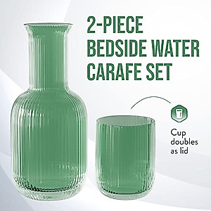 American Atelier Bedside Water Carafe with Tumbler | 28-Ounce Pitcher and Matching Drinking Glass | Use Cup as a Lid for Carafe | For Guest Room, Nightstand, Office, or Gift (Green)
