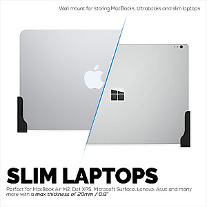 BRAINWAVZ Adhesive Laptop & Tablet Wall Mount Holder for MacBook, Surface, Notebooks, iPad, Galaxy Tab Note, eBooks, Kindle & More, Stick On Or Screw-in (Black)