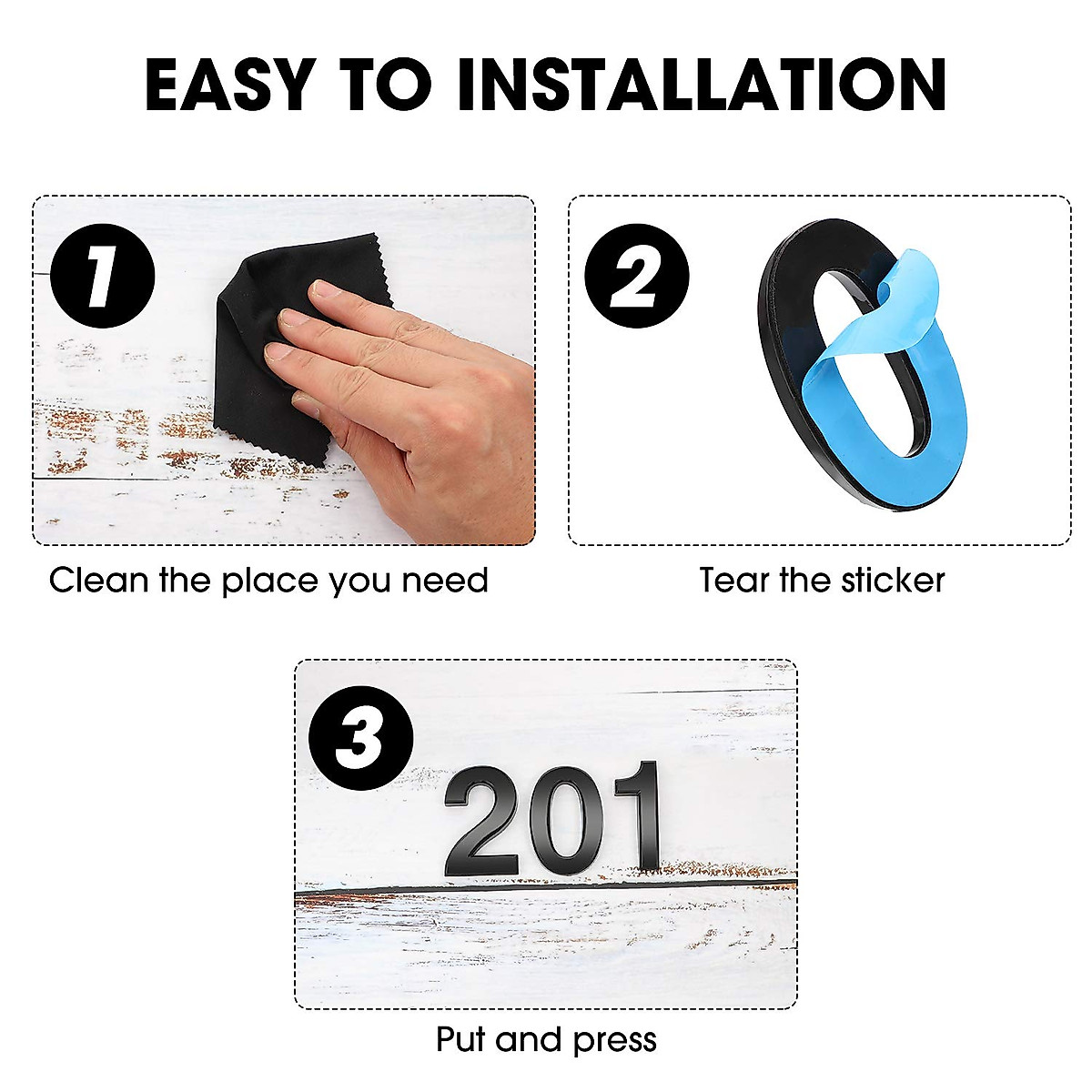 20 Pieces House Numbers Mailbox Numbers 0-9, 3D Door Address Numbers Self Adhesive Mailbox Numbers Sticker or House, Apartment, Office, Hotel Room, Mailbox Signs (Black, 2.76 Inch)