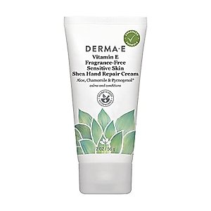 DERMA-E Vitamin E Fragrance Free Sensitive Skin Shea Hand Repair Cream – Intensive Therapy Hand Cream – Cruelty Free Unscented Hand Lotion for Dry or Cracked Skin, 2 oz