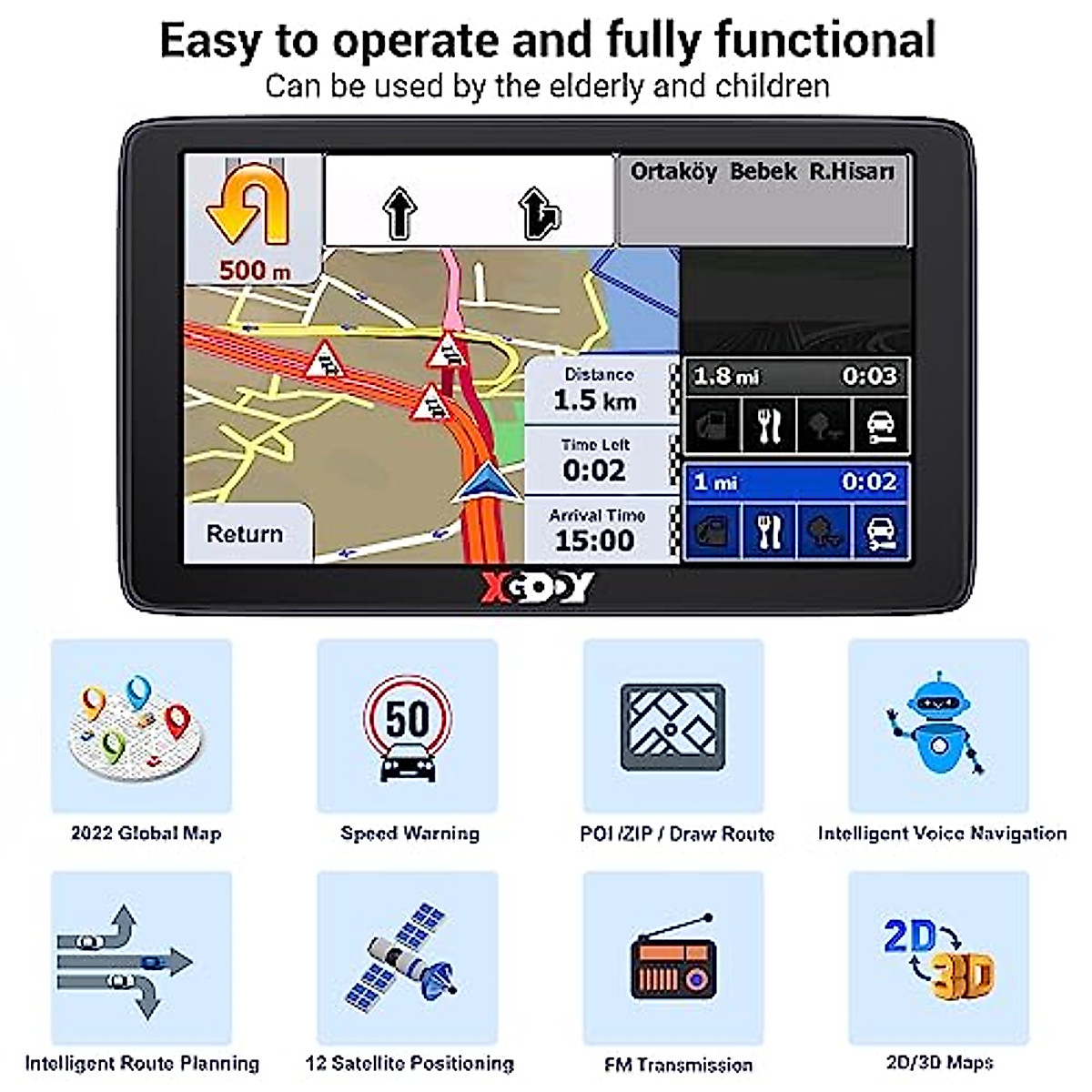 XGODY GPS Navigation for Car Truck GPS Navigation System 2023 Map 7 Inch Touchscreen Car GPS Navigator 8GB 256M with Voice Guidance and Speed Camera Warning Auto GPS with Lifetime Free Map Update