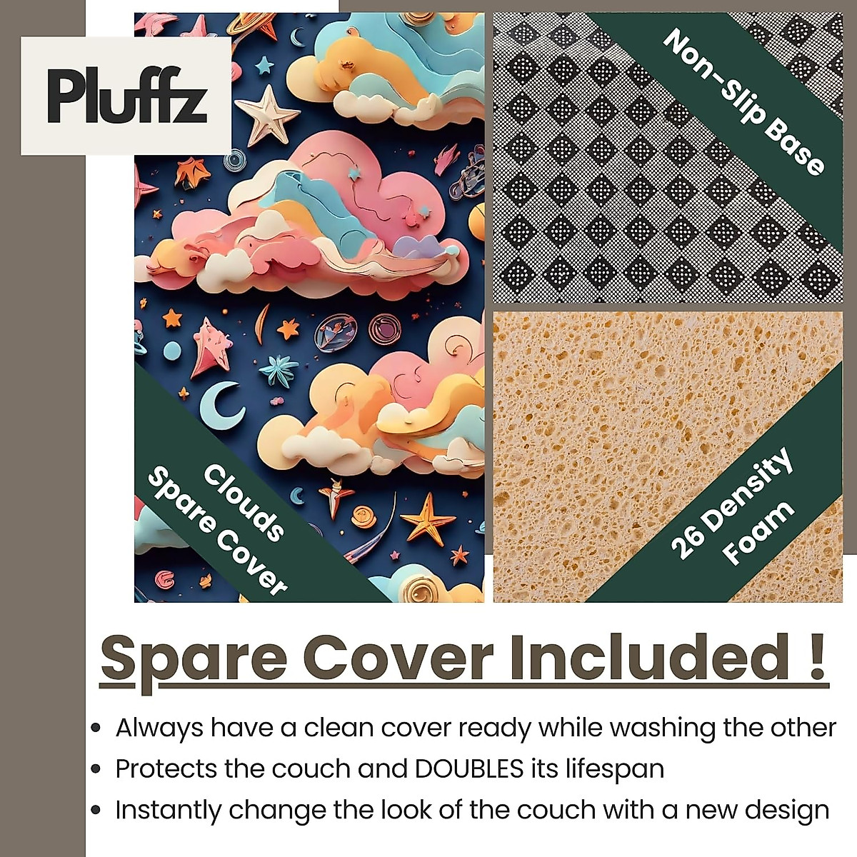 Pluffz Toddler Couch - Convertible Kids Sofa for Playroom - Premium Foldable Toddler Sofa Chair, Comfy Sofa for Kids, Toddler Lounge Chair Indoor