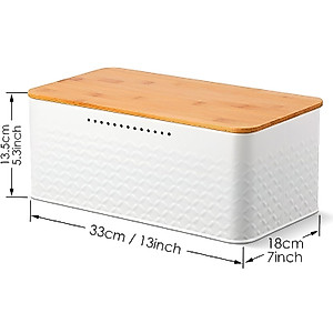 Widousy Bread Bin with Bamboo Lid, White Bread storage box – Bread Holder Bin for Kitchen Countertop Storage Organizer (White)