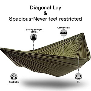 onewind 11Ft Camping Hammock with Mosquito Net Adjustable Ridgeline Double Hammock Portable Lightweight Hammock Ripstop Nylon Sturdy and Durable with 2*12Ft Tree Straps for Camping Hiking Backpacking