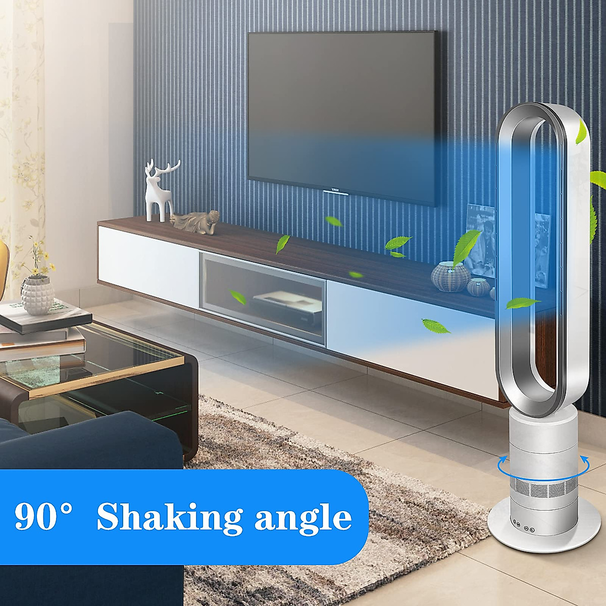 HealSmart Sufficient Size Bladeless Fan, Standing Fan, Tower Fan, 10 Speeds Settings, 10-Hour Timing Closure Bladeless Fan, Stylish And Modern Fan, Low Noise