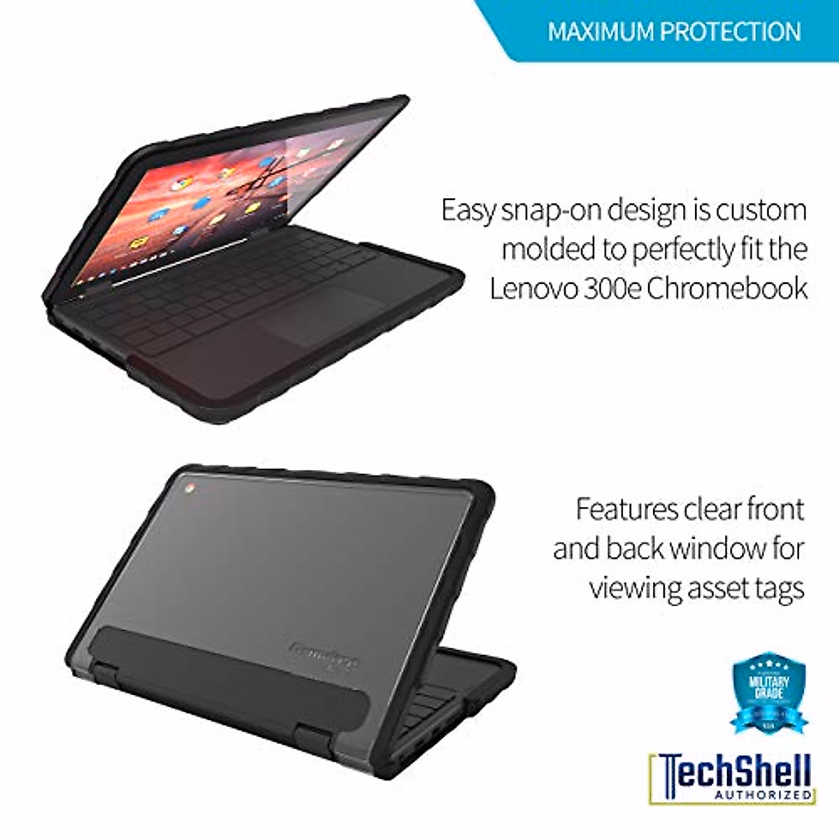 Gumdrop DropTech Laptop Case Fits Lenovo 300e Chromebook (1st Gen ONLY). Designed for K-12 Students, Teachers and Classrooms – Rugged, Shockproof Bumpers for Reliable Device Protection– Black