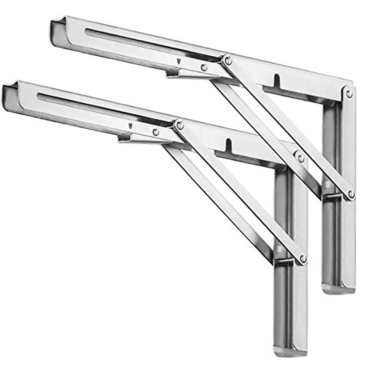 Pynsseu 20 inch Folding Shelf Brackets,Heavy Duty Stainless Steel Collapsible Shelf Bracket Wall Mounted Triangle Folding Shelf Bracket for Table Work and Bench(2 Packs)