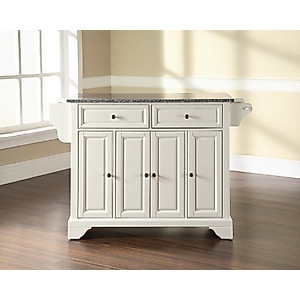 Crosley Furniture Lafayette Granite Top Rolling Kitchen Island Storage Cart, Microwave Stand, Spice Rack, White