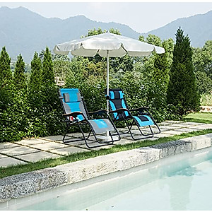 Farini Zero Gravity Chair Lounge Chair Outdoor, XXL Reclining Patio Chair with Polyester Fabric Back Adjustable Pillow and Detachable Cup Holder, Oversized Support 350 lbs, Light Blue and Black