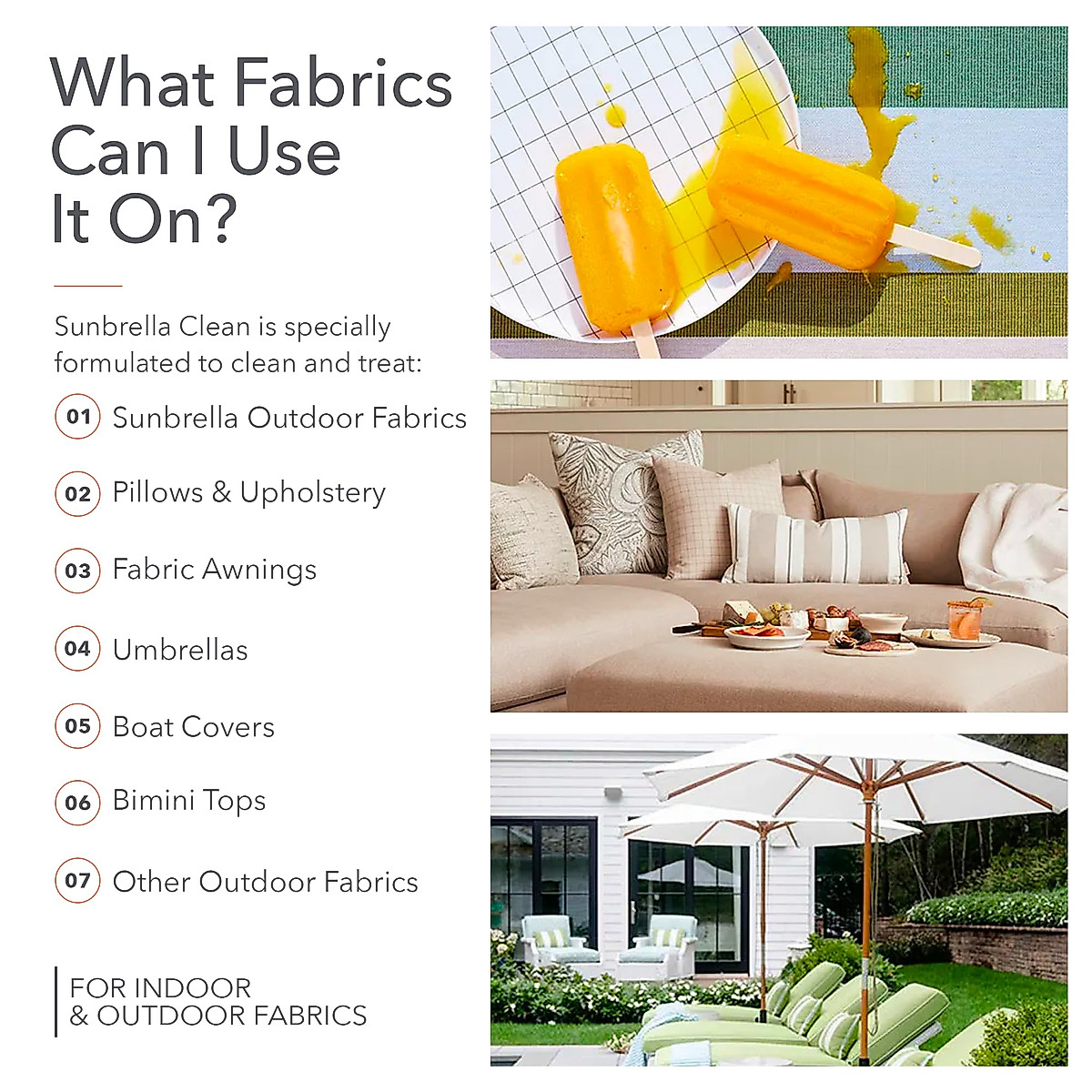 Sunbrella Clean Multi-Purpose Fabric Cleaner | All-in-One Solution for Water-Safe Fabrics and Vinyl | Upholstery Cleaner, Removes Stains & Spills | Non-PFAS | 16 fl oz