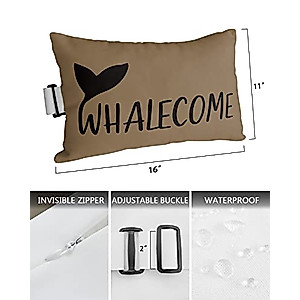 Recliner Head Pillow Ledge Loungers Chair Pillows with Insert Whalecome Tail Cartoon Brown Lumbar Pillow with Adjustable Strap Outdoor Waterproof Patio Pillows for Beach Pool Chair, 2 PCS
