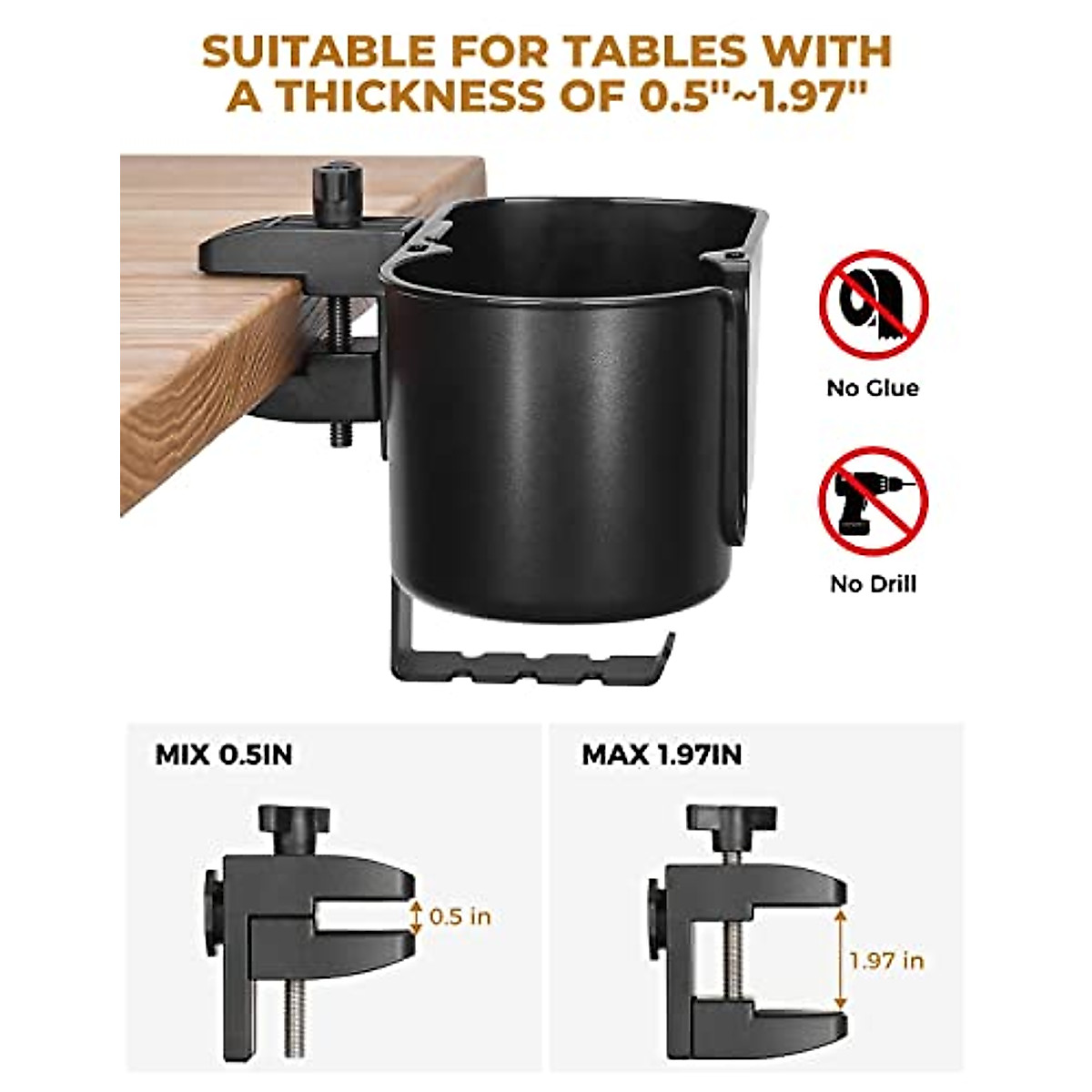 yamagahome Desk Cup Holder, 2 in 1 Table Cup Holder with Headphone Hanger, Anti-Spill Tableside Cup Holder for Water Bottles, Wheelchairs, Workstations, Gaming Desk Accessories