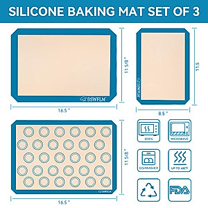 Silicone Baking Mat,Silicone Mats for Baking,100% Non-Stick Reusable Food Safe Liners-Silicone Baking Sheet Great for Macaron, Cookies, Bread and Pastry（3 PACK BLUE）